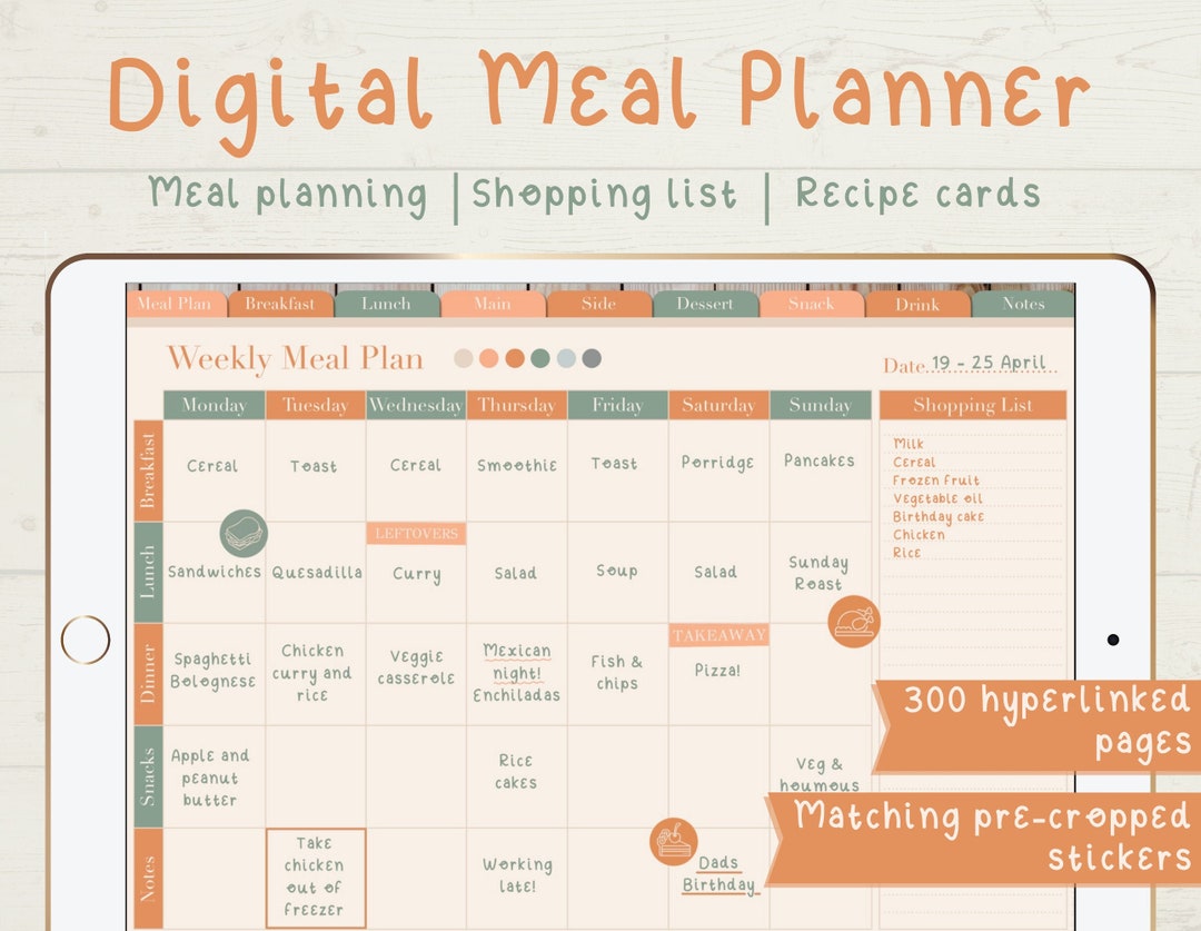 Digital Meal Planner & Recipe Book + Matching Stickers | Digital ...
