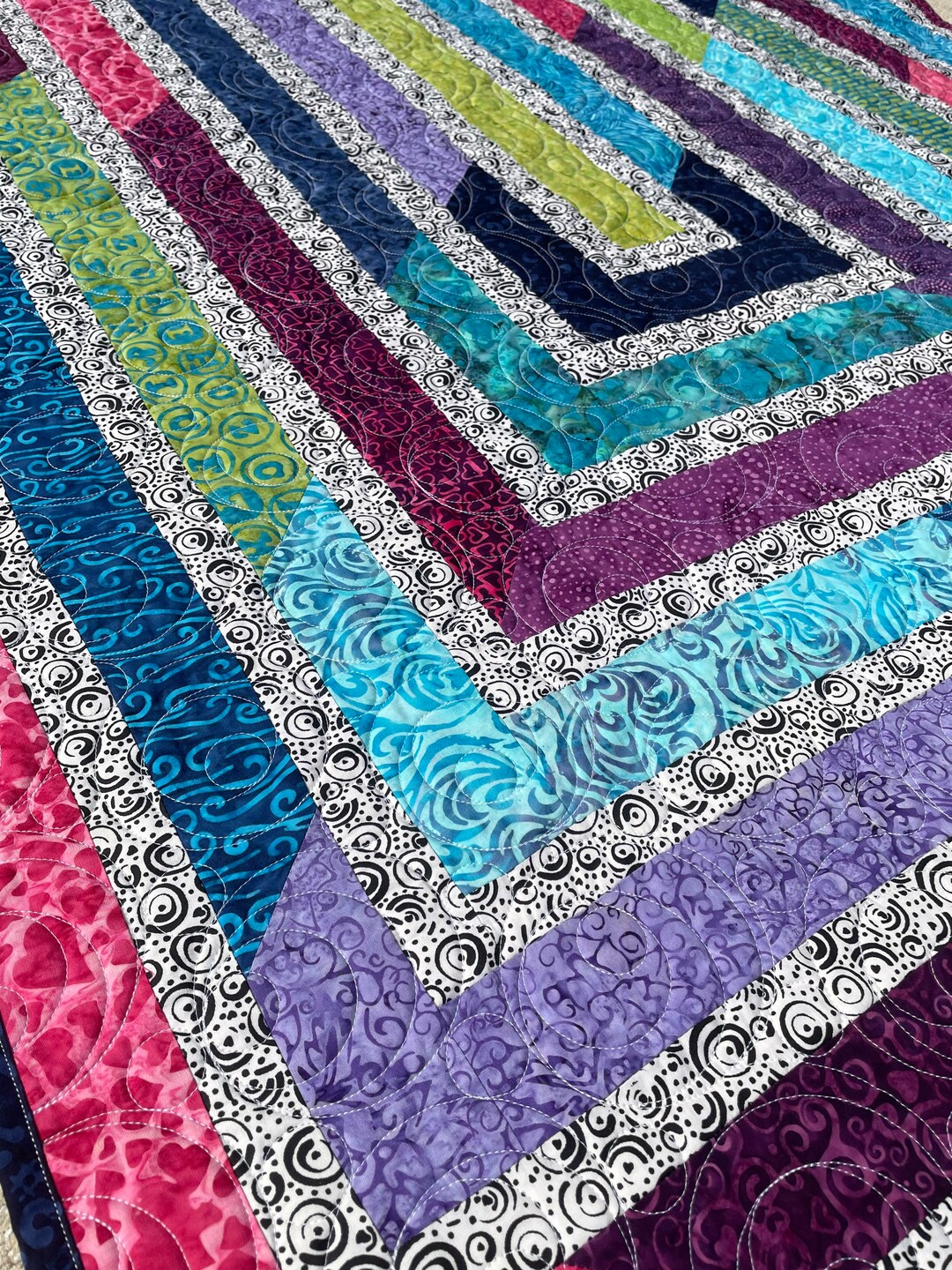 Modern Handmade Maze Lap Quilt in Shades of Black White Pink Purple ...