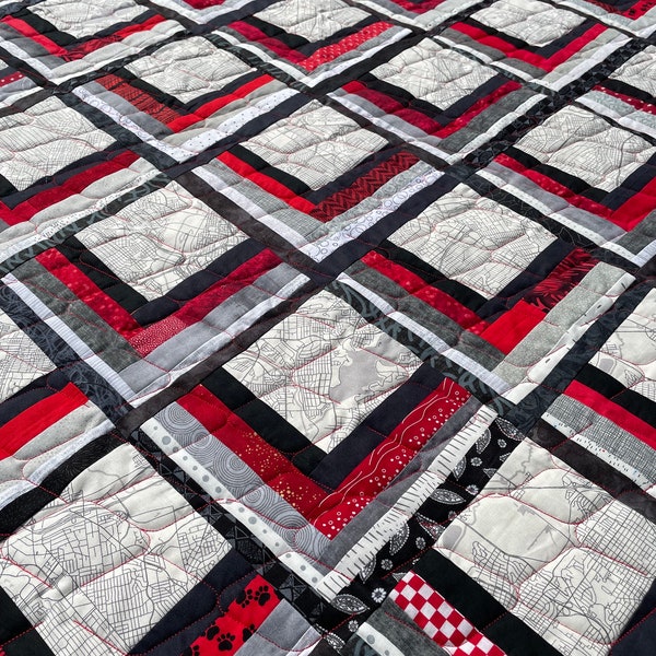 Red and Gray Quilt - Etsy