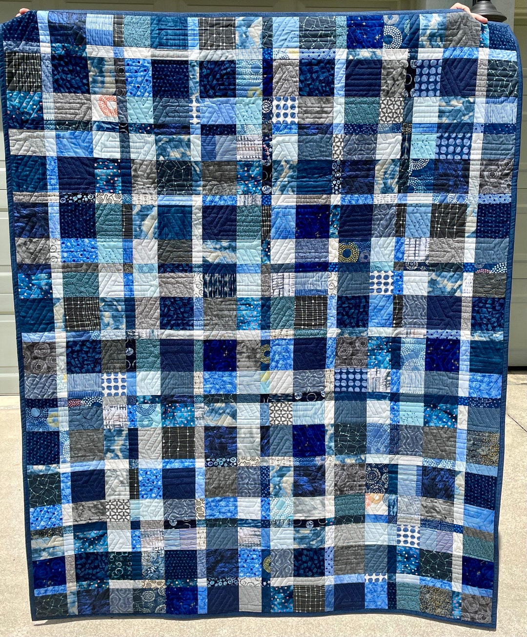 Scrappy Plaidish Quilt in Blue, White and Gray Handmade - Etsy