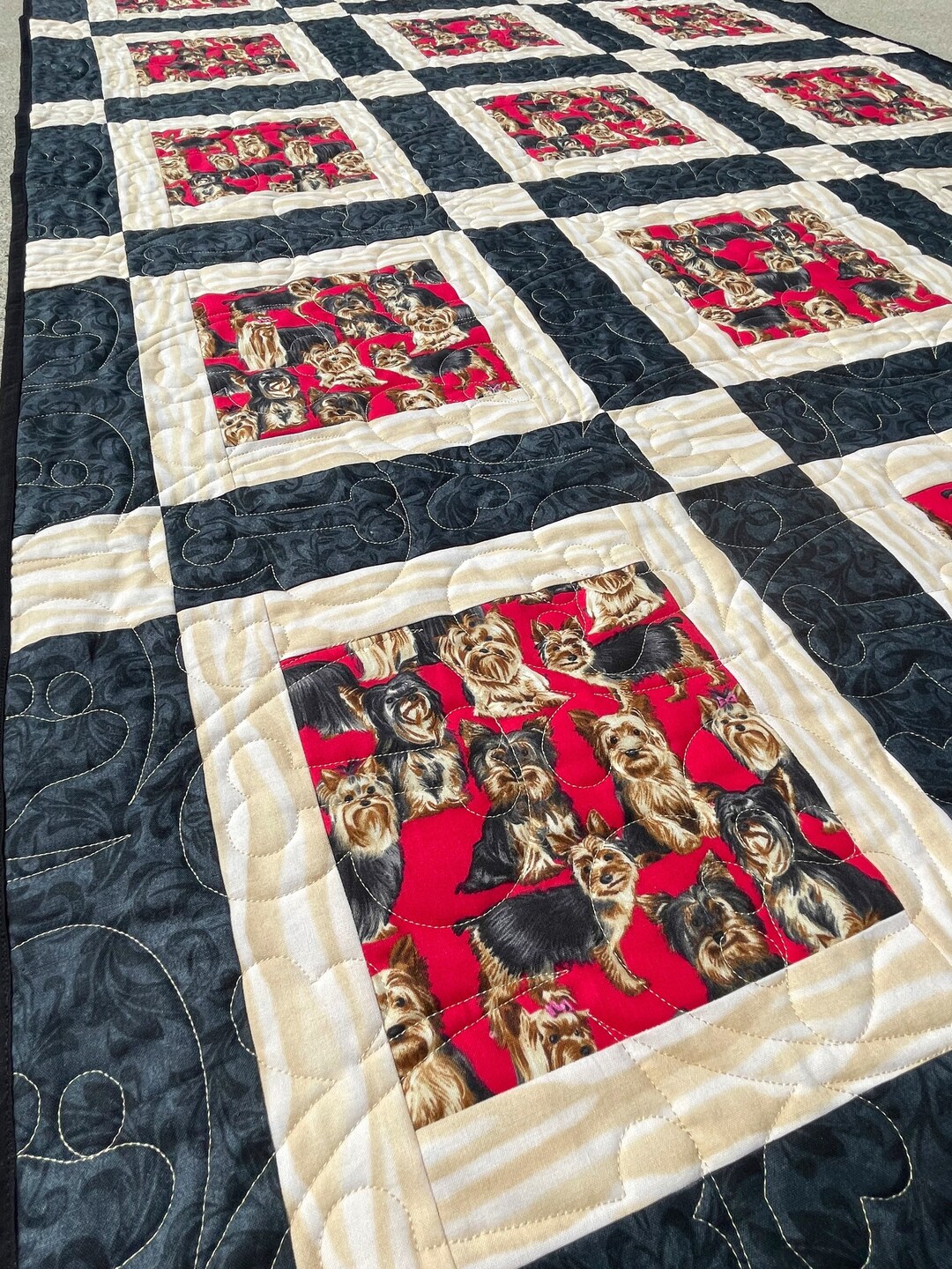 Yorkies Quilt Handmade Dog Themed Blanket Handmade Dog Quilt Yorkshire ...