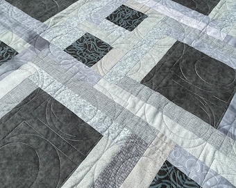 Handmade Quilt in Soft Grays and Beiges Cotton Patchwork Cozy Flannel ...