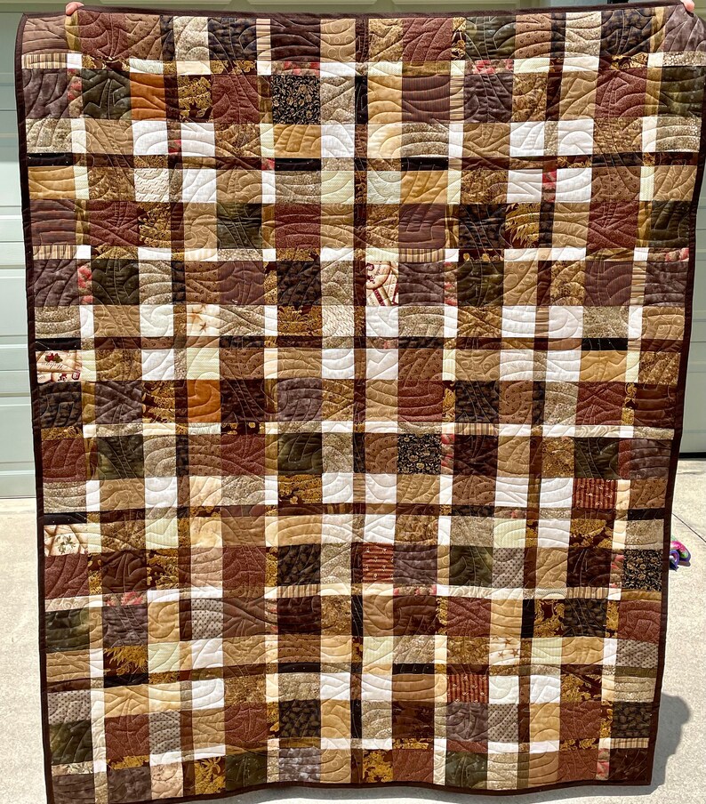 Scrappy Plaidish Quilt in Browns, Golds and Cream Handmade - Etsy