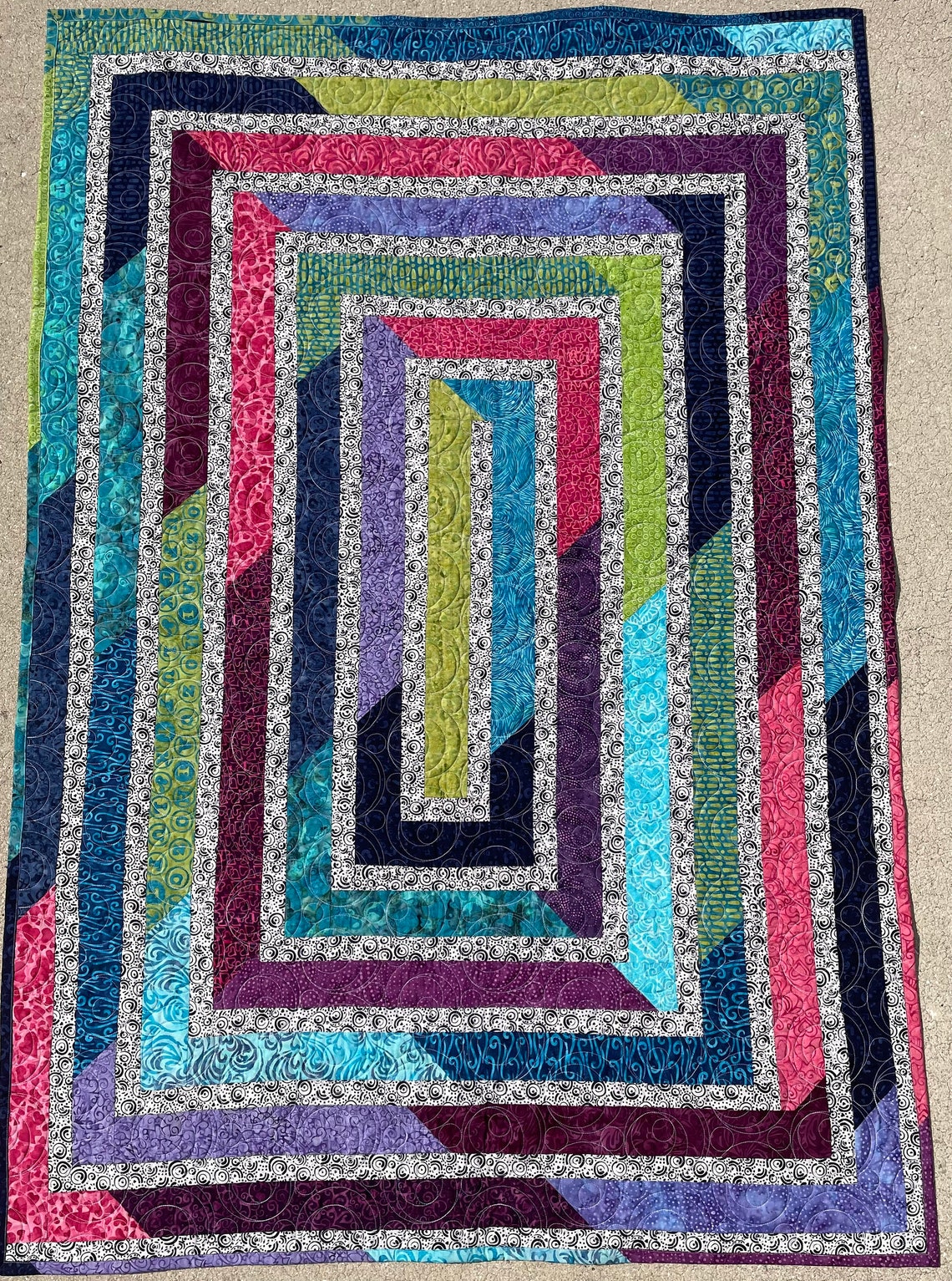 Modern Handmade Maze Lap Quilt in Shades of Black White Pink Purple ...