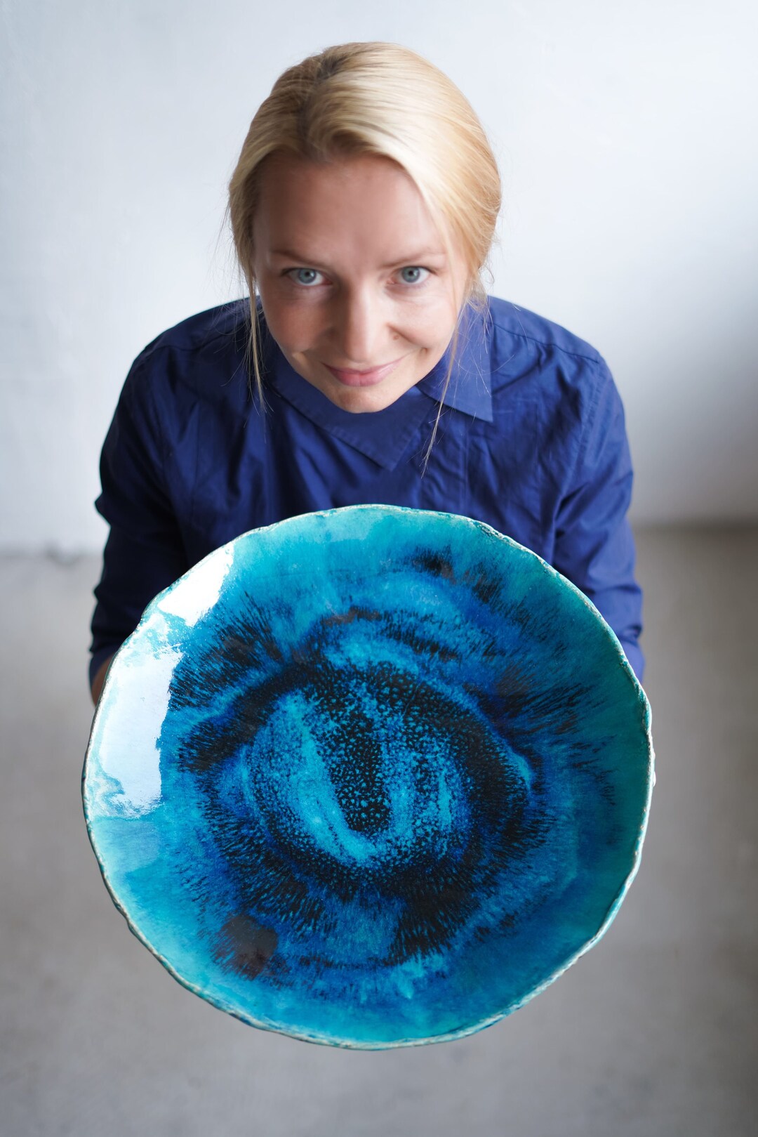 Handmade Blue Large Plate 15.7, Serving Platter, Ceramic Platter, Big ...