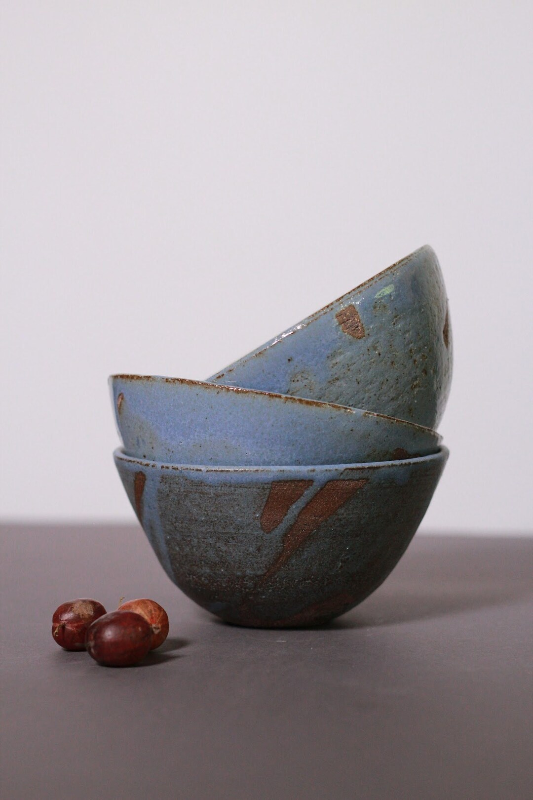 Handmade Ceramic Bowl Set, Blue Brown Speckled Glaze, Rustic Pottery ...