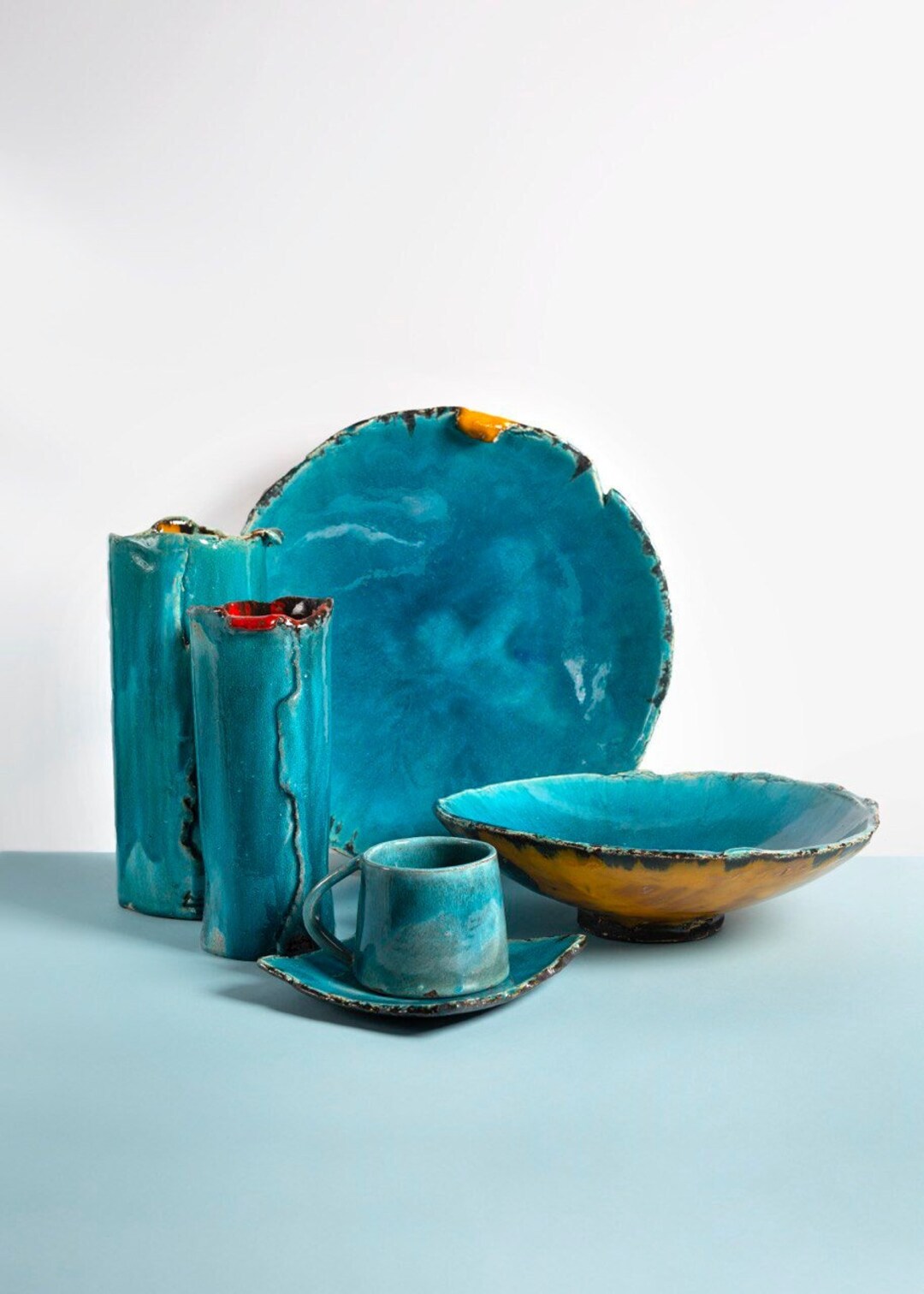 Rustic Turquoise Ceramic Dinnerware Set, Pottery Ceramic Set, Pottery ...