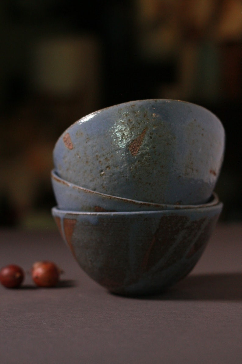 Handmade Ceramic Bowl Set, Blue Brown Speckled Glaze, Rustic Pottery ...