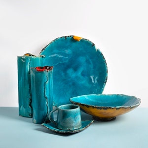 Chilli Red Ceramic Dinnerware Set of 5 Pieces, Pottery Ceramics Set ...