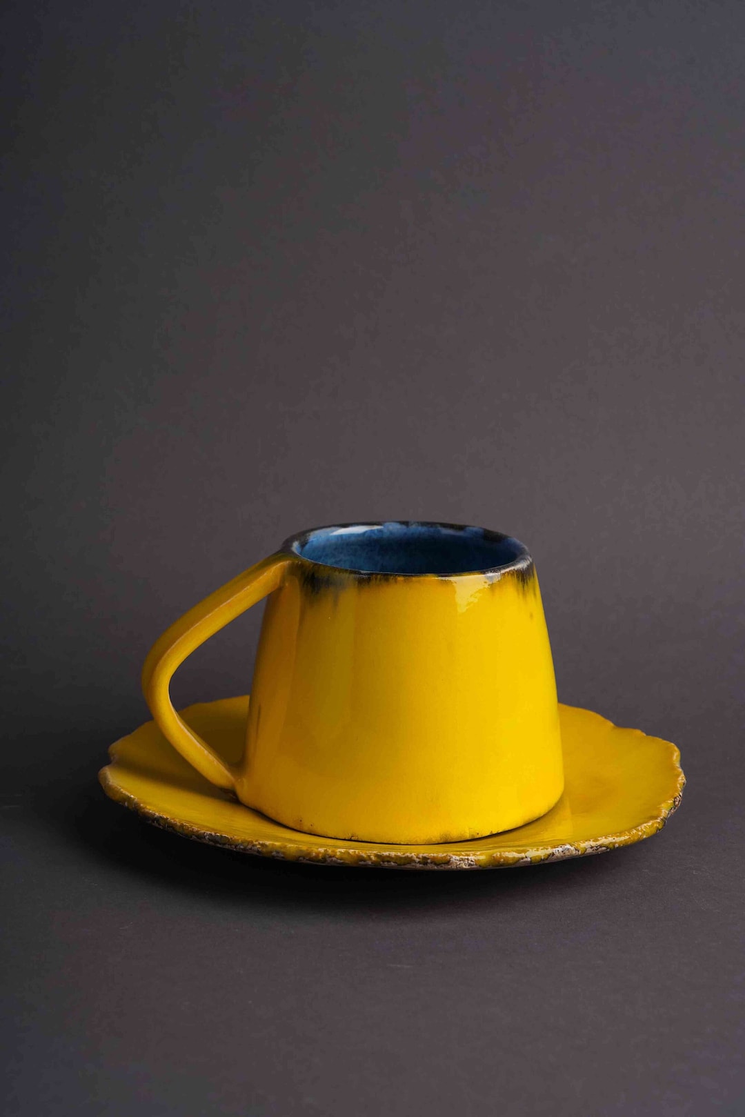 Ceramic Yellow Mug With Handle, Handmade Pottery Mug, Coffee Cup, Glay ...