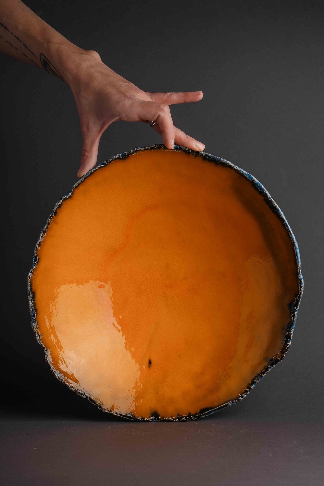 Unique Ceramic Orange Large Serving Platter, Large Red Bowl for Table ...