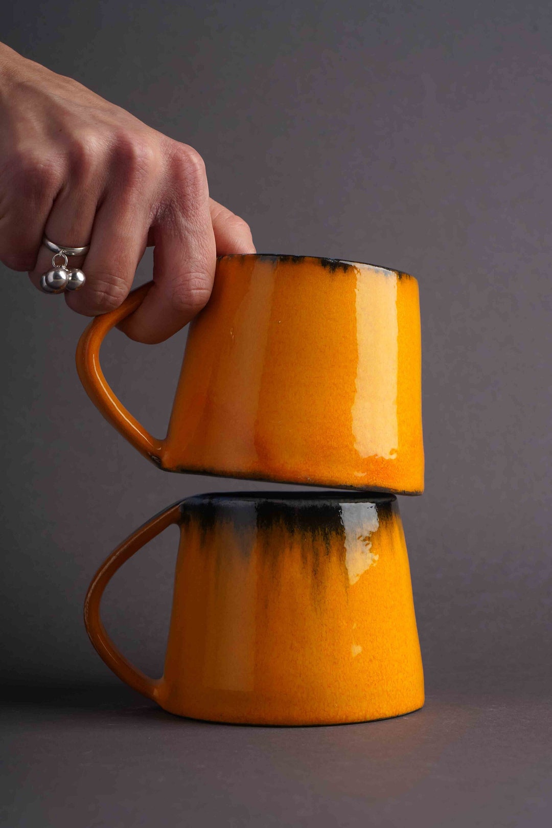 Rustic Pottery Mugs, Handmade Ceramic Mugs Set, Orange Glay Coffee Mugs ...