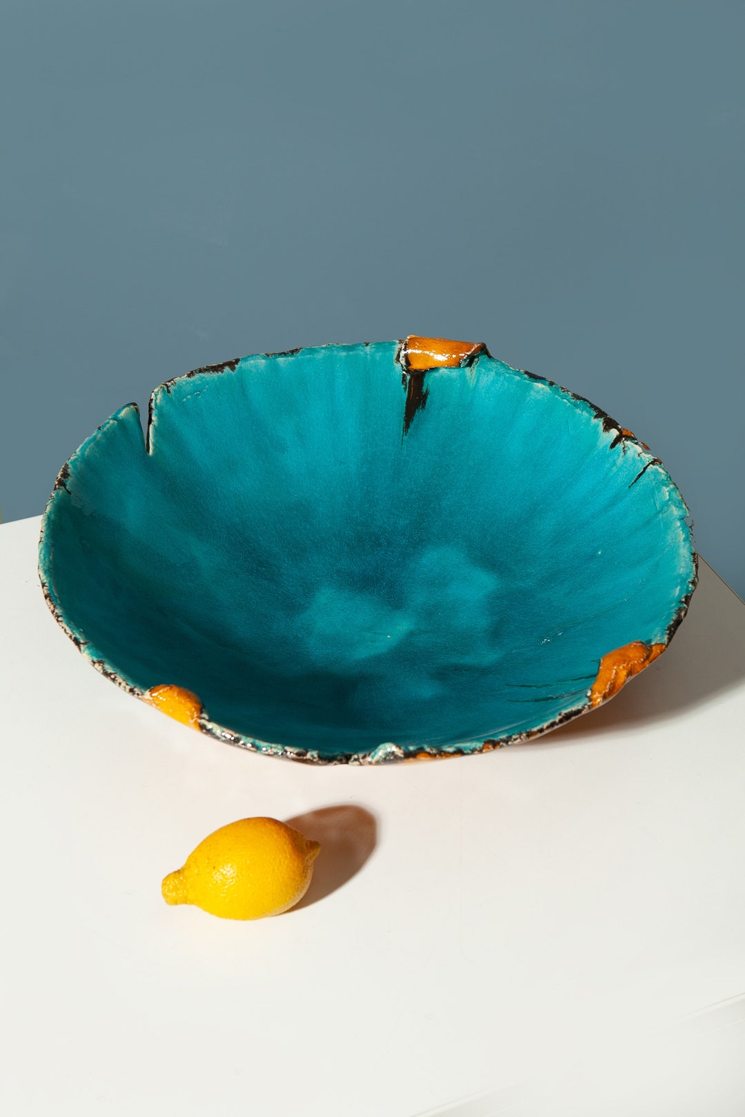 Ceramic Platter Handmade Turquoise Plate Large Clay Platter - Etsy