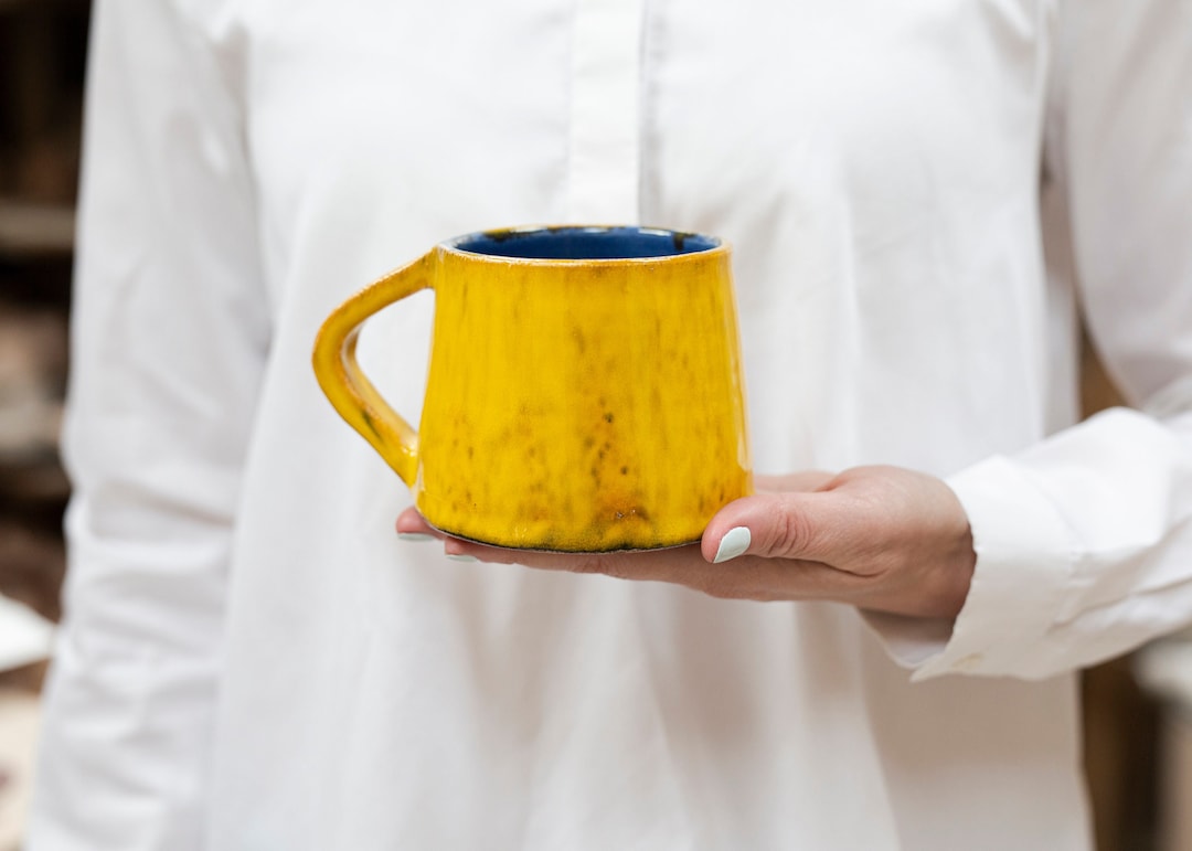 Ceramic Yellow Mugs Handmade, Coffee Pottery Mugs, 10oz Tea Mugs ...