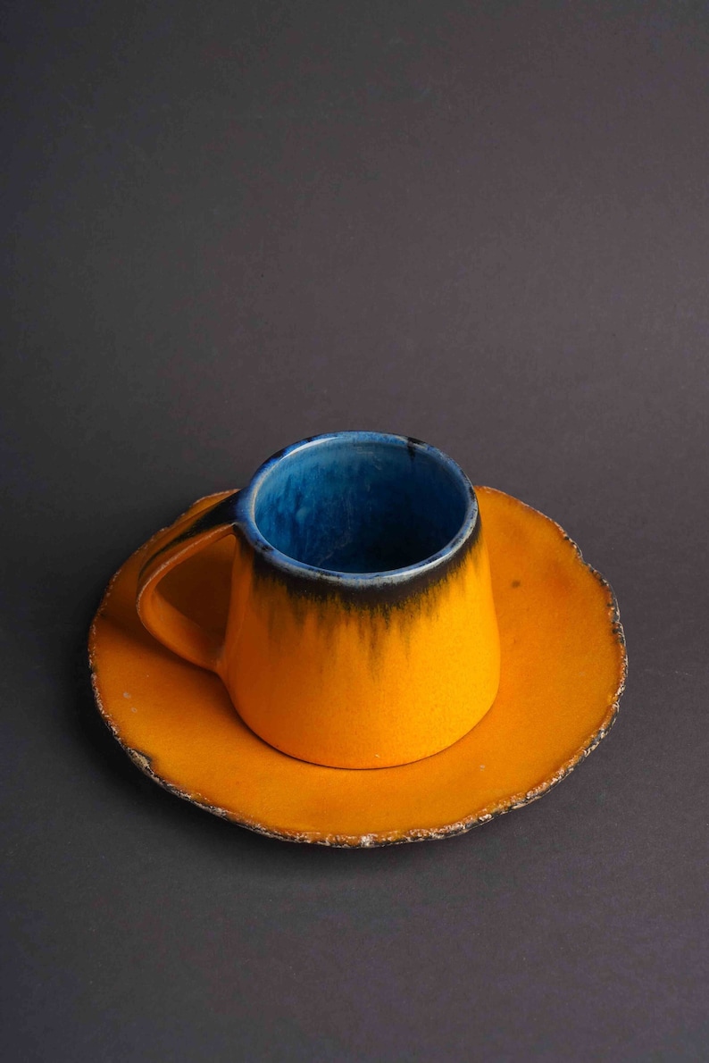 Handmade Pottery Mug, Ceramic Yellow Mug With Handle, Coffee Cup, Glay ...