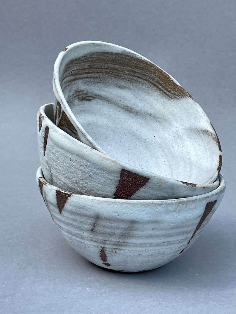Handmade Ceramic Bowl Set, Blue Brown Speckled Glaze, Rustic Pottery ...