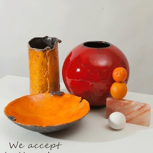 Chilli Red Ceramic Dinnerware Set of 5 Pieces, Pottery Ceramics Set ...