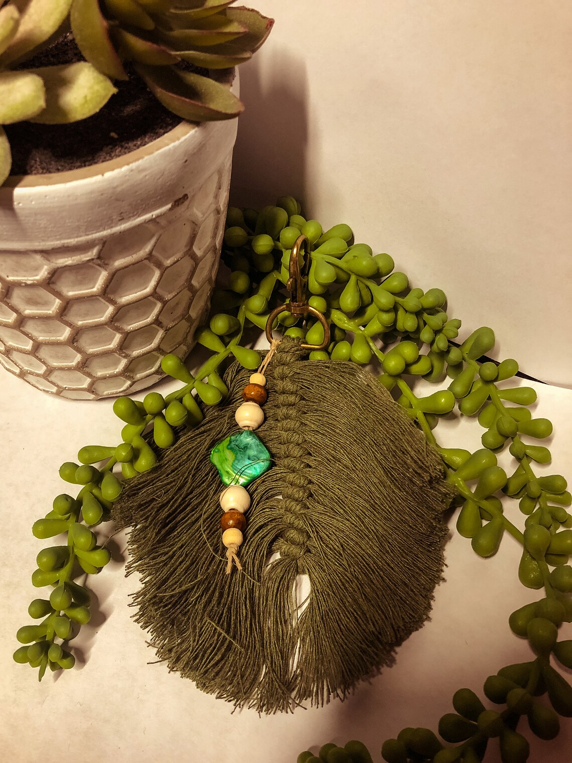 Handmade Macrame Feather Keychain - Etsy