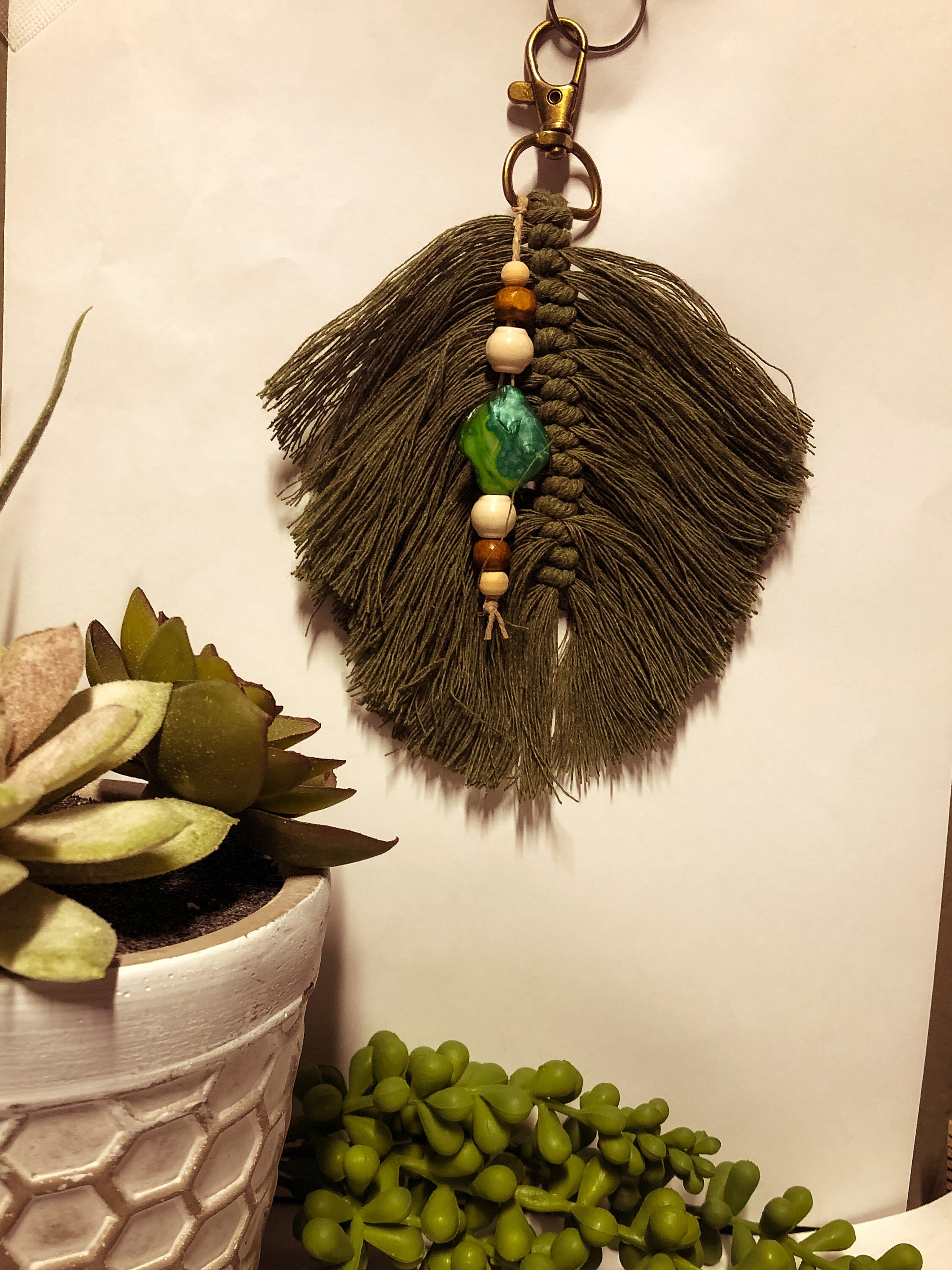 Handmade Macrame Feather Keychain - Etsy