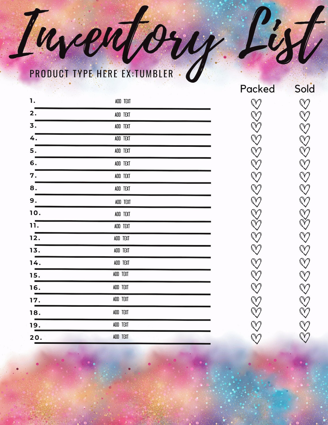 Editable Inventory List for Craft Show - Etsy