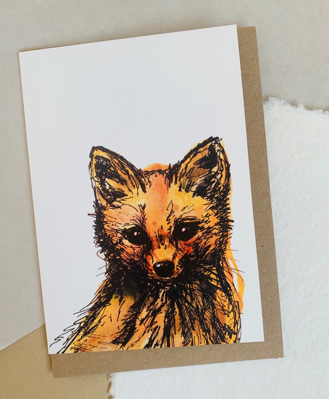 Fox Cub Greetings Card. Watercolour Fox Card - Etsy