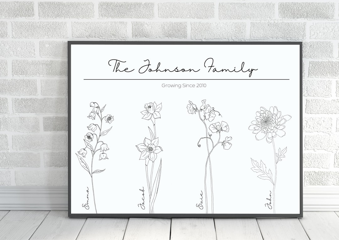 Birth Flower Family Portrait. Flower Illustration. - Etsy
