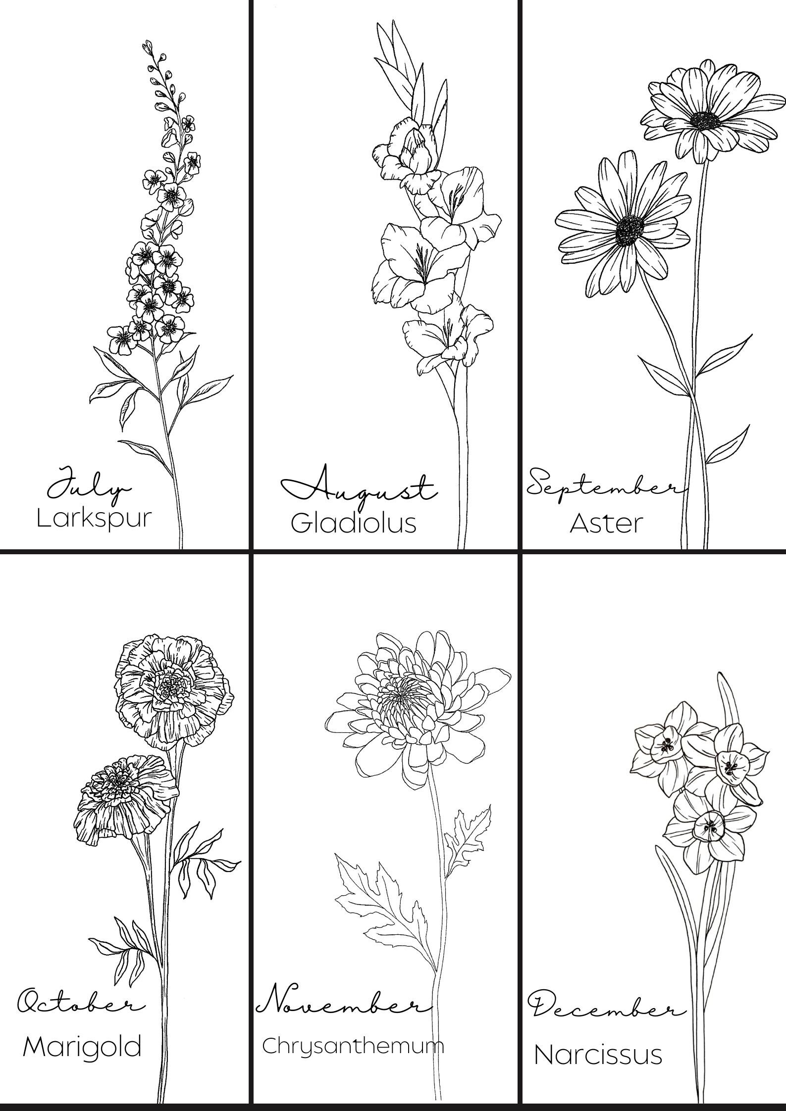 Birth Flower Family Portrait. Flower Illustration. Personalised Art ...