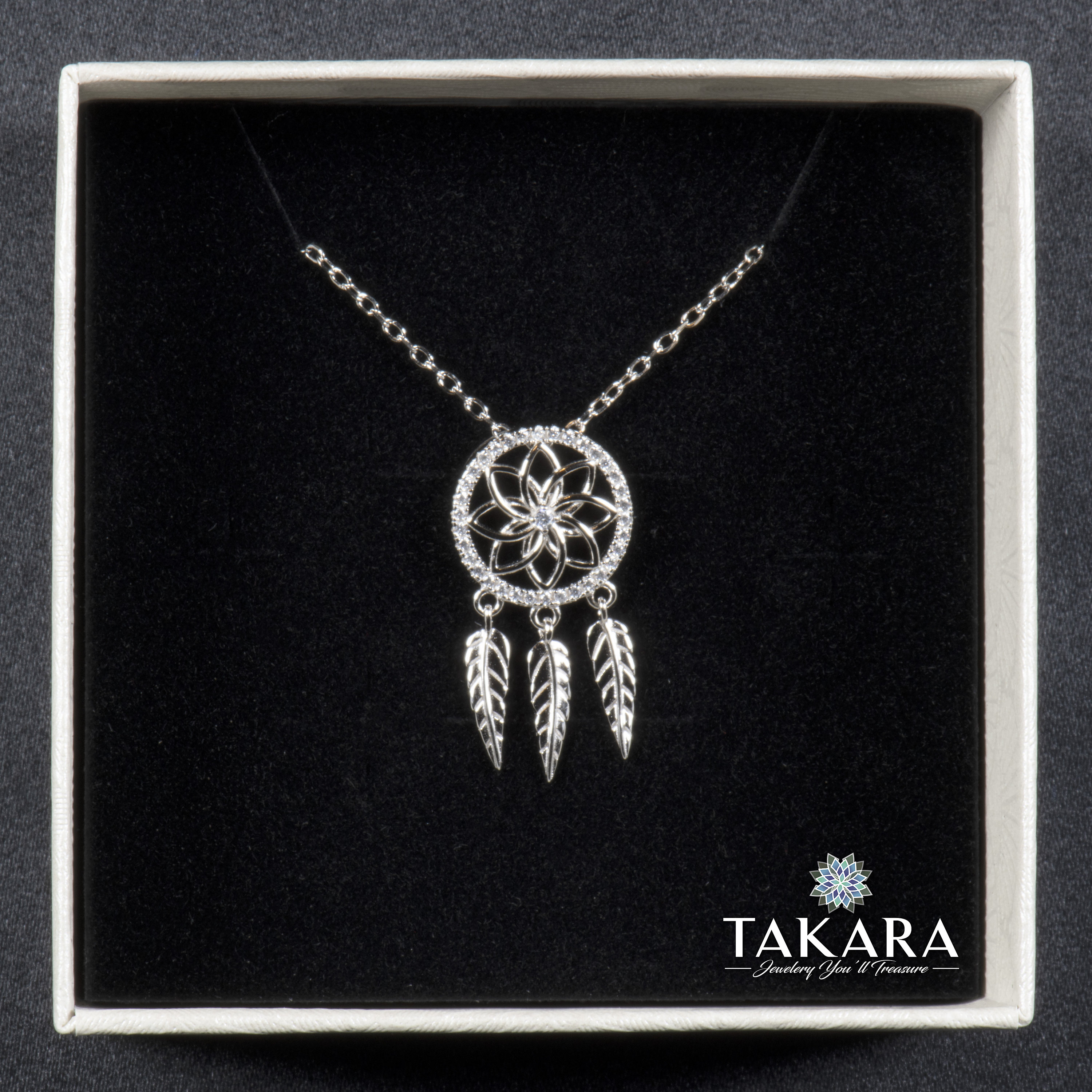 Dream Catcher Necklace - 925 Stirling Silver and Cubic Zirconia - Gift ...