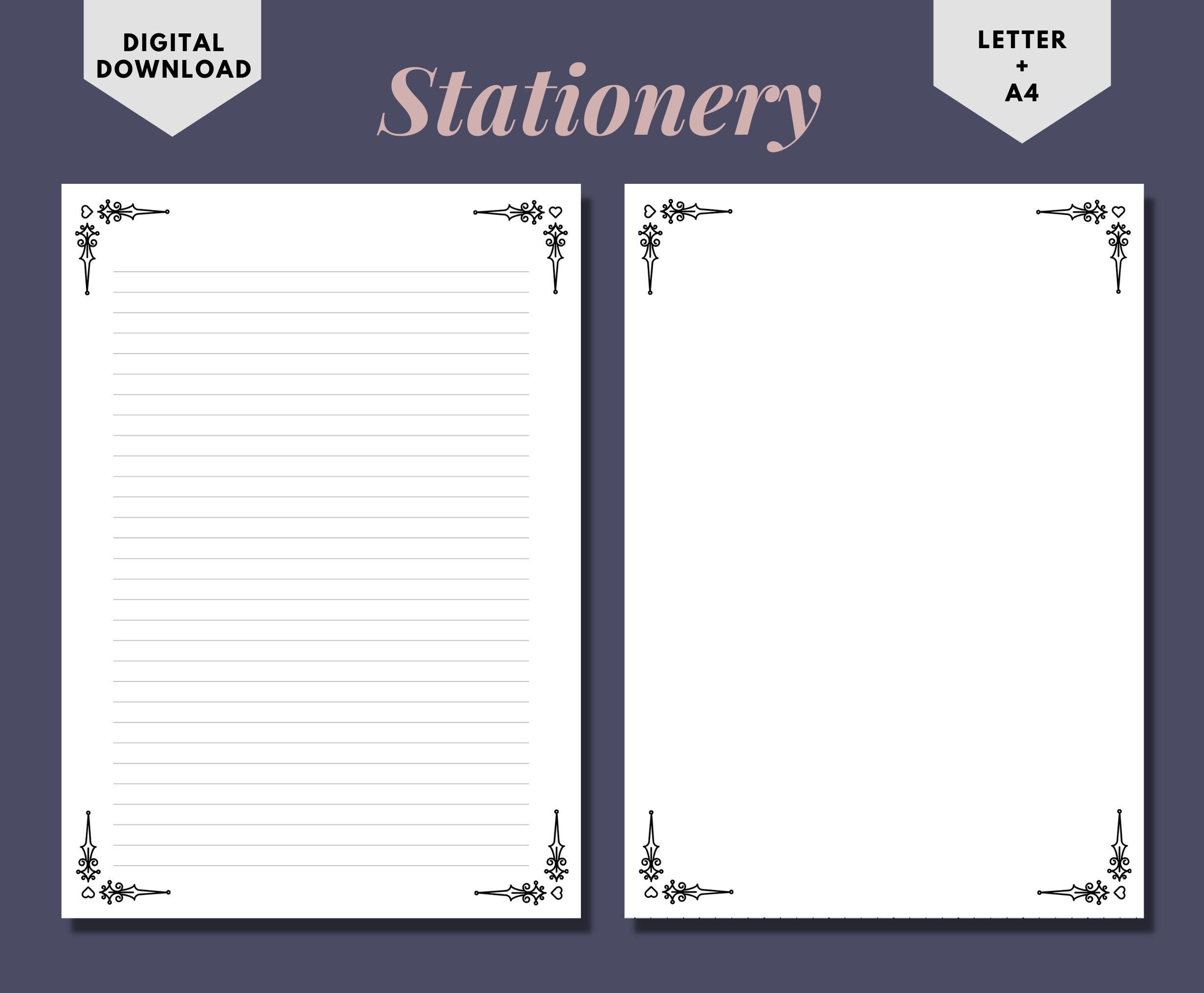 Simple Printable Stationery/writing Paper/digital Paper/printable Paper ...
