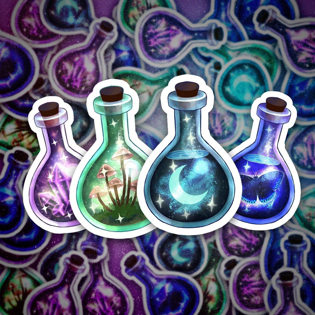 Crystal Potion Sticker Sheet Magical Crystal Stickers, Sparkly Gemstone ...