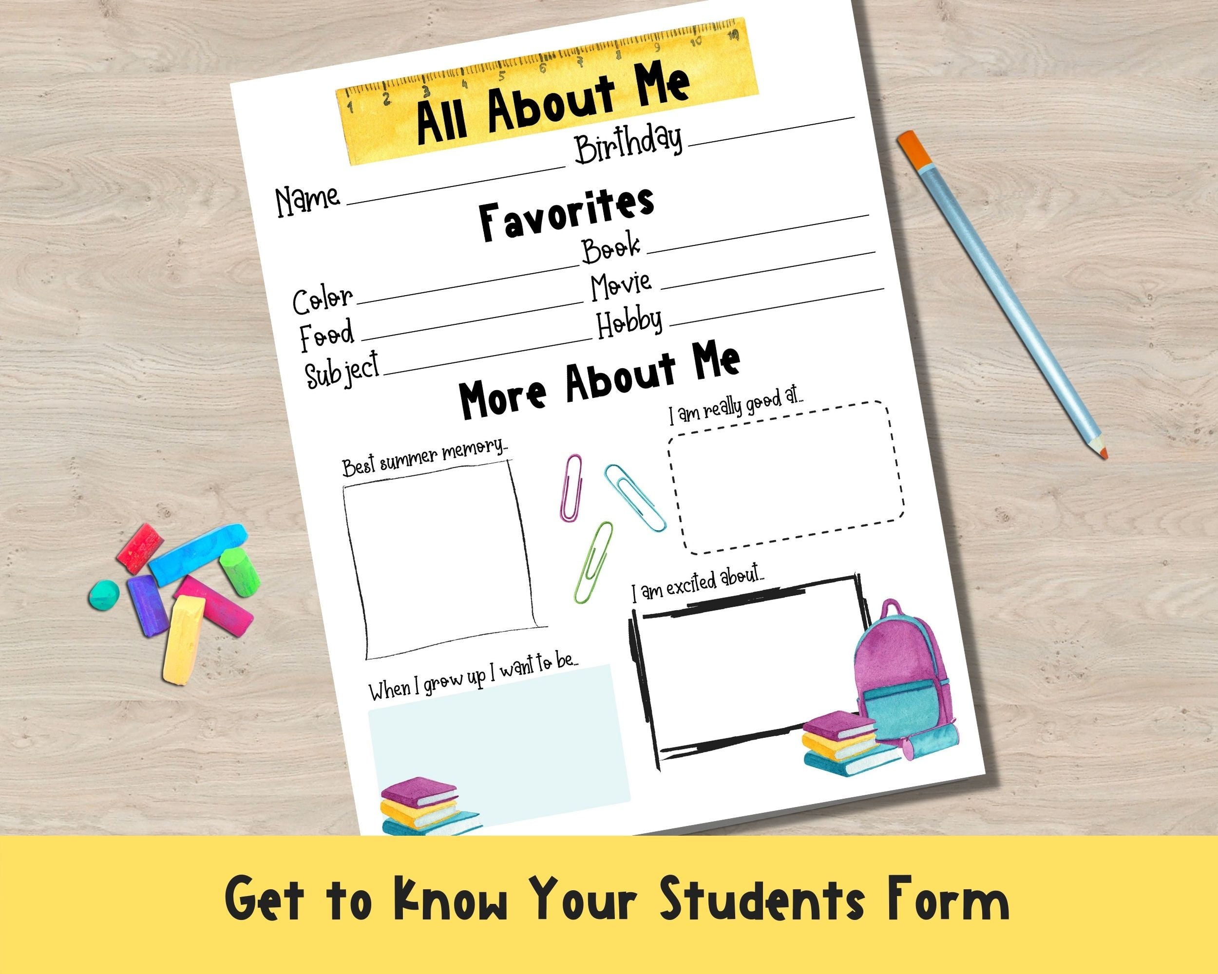 All About Me Student Questionnaire - Etsy