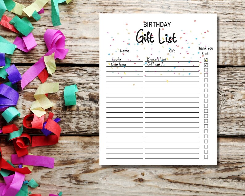 Birthday Gift List Printable Gift List - Etsy
