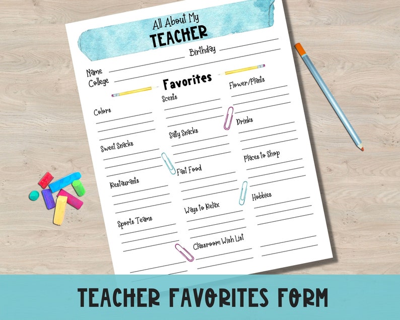 All About My Teacher, Teacher Favorites - Etsy