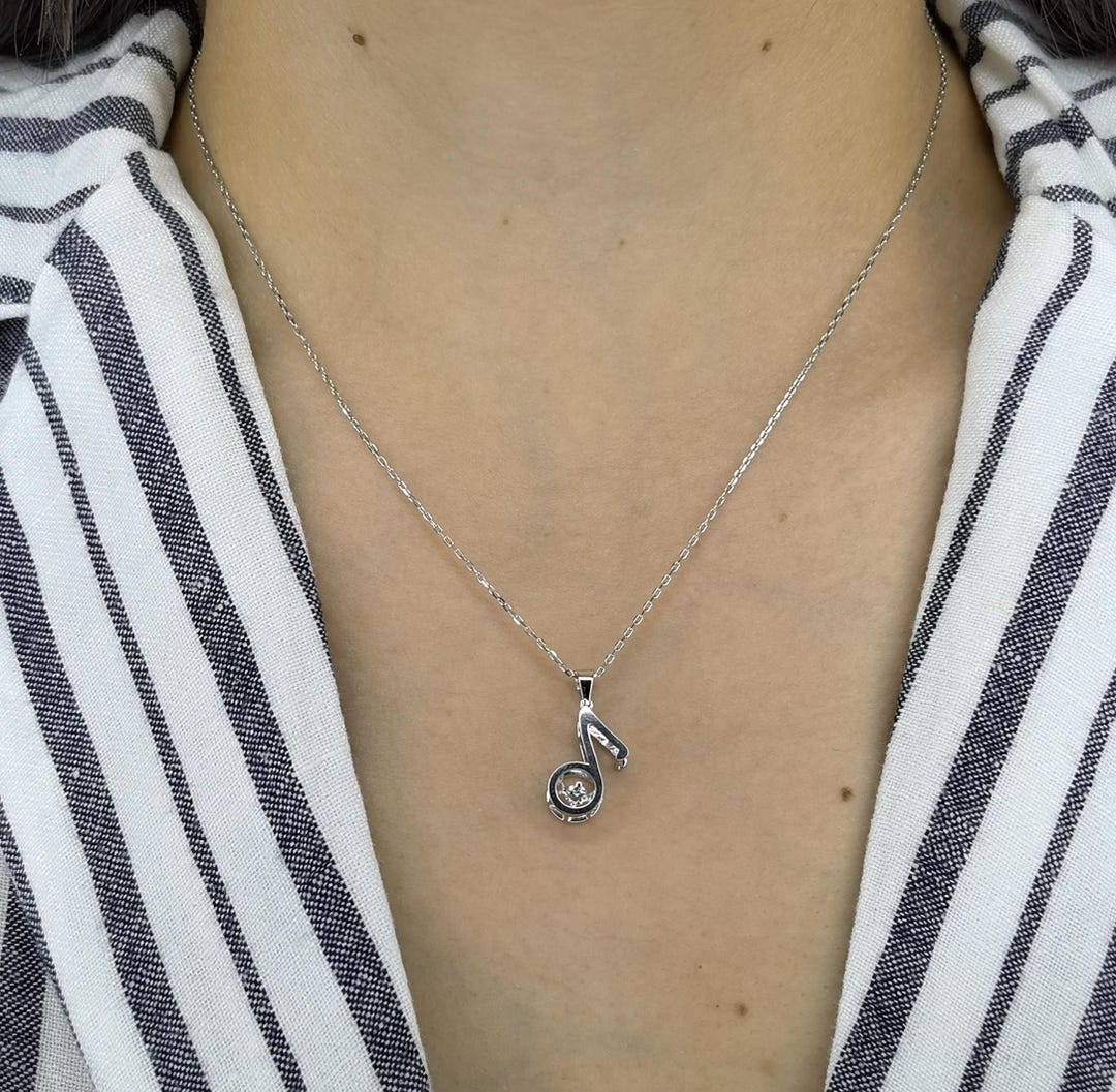 Musical Note Dancing Diamond Necklace, 14K Real Solid Gold Pendant ...