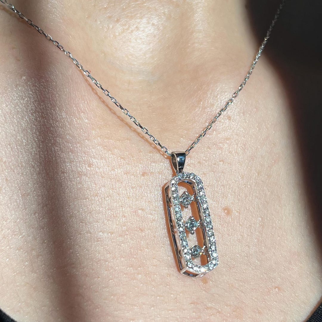 Dancing Diamond 14k Solid Gold Pendant Necklace With Chain, Dancing ...