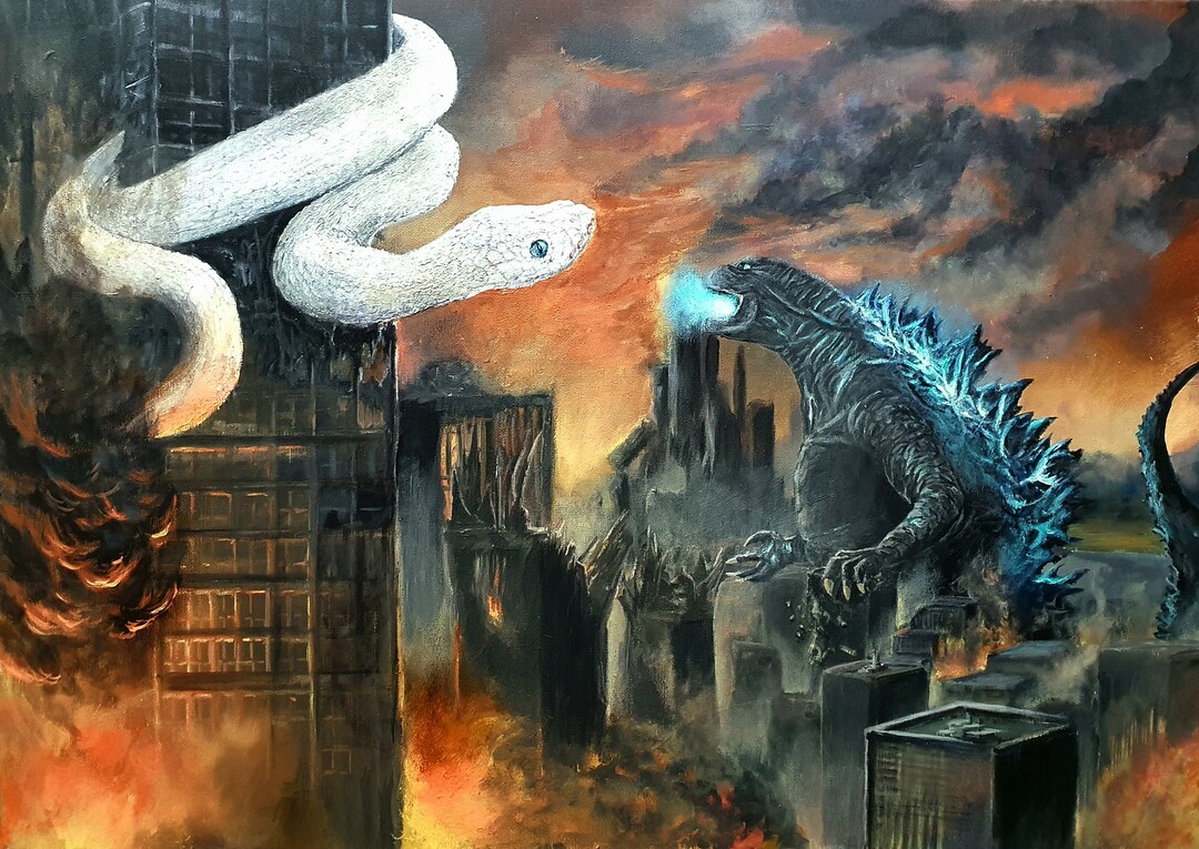 Godzilla Vs White Snake | Signed Print - Etsy