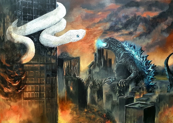 Godzilla Vs White Snake Signed Print - Etsy