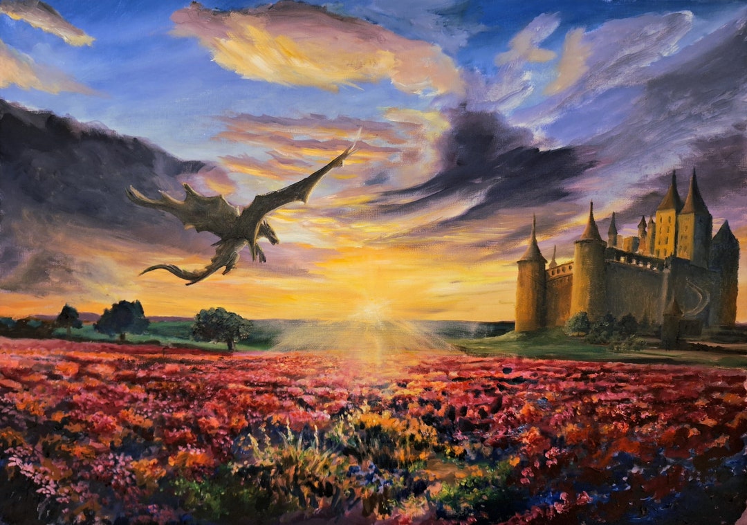 Original Oil Painting | Dragon Field | 50x70cm Canvas - Etsy