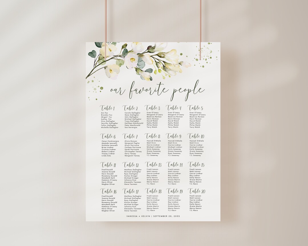 Seating Chart Template, up to 20 Tables Printable Seating Plan, Wedding ...