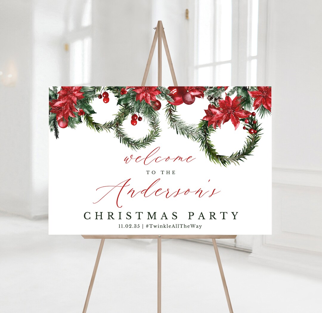Christmas Party Welcome Sign Template, Wreath Welcome Sign, Holiday ...