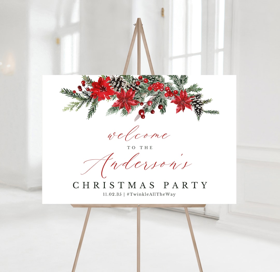 Christmas Party Welcome Sign Template, Wreath Welcome Sign, Holiday ...