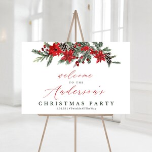 Christmas Party Welcome Sign Template, Wreath Welcome Sign, Holiday ...
