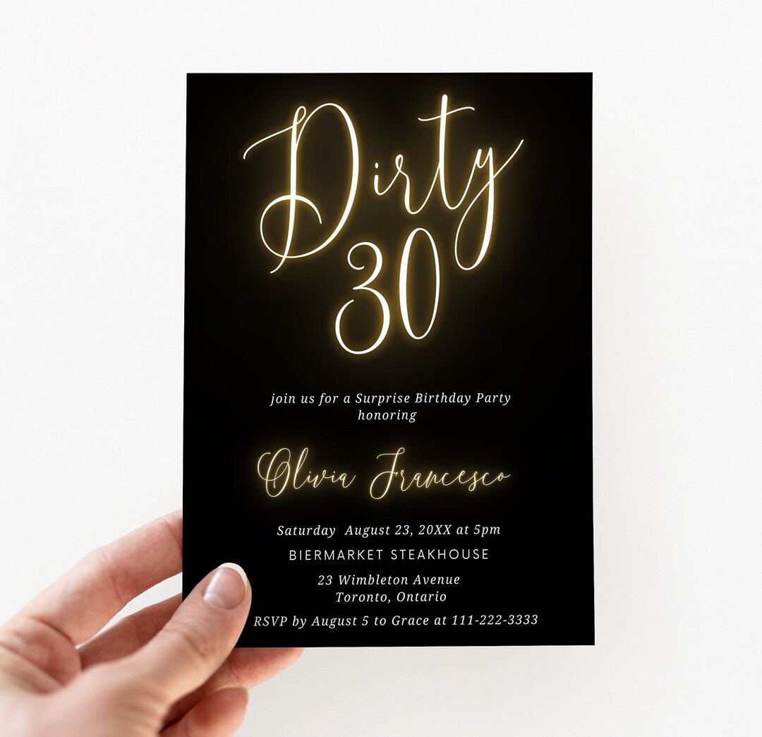 Dirty Thirty Birthday Party Invitation Template, 30th Editable, Gold ...