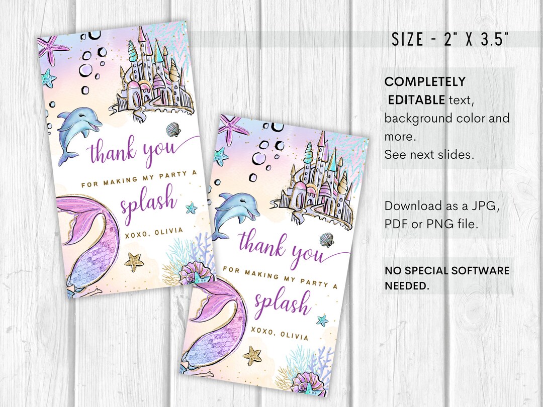 Editable Under the Sea Little Mermaid Gift Tags Kids Birthday - Etsy