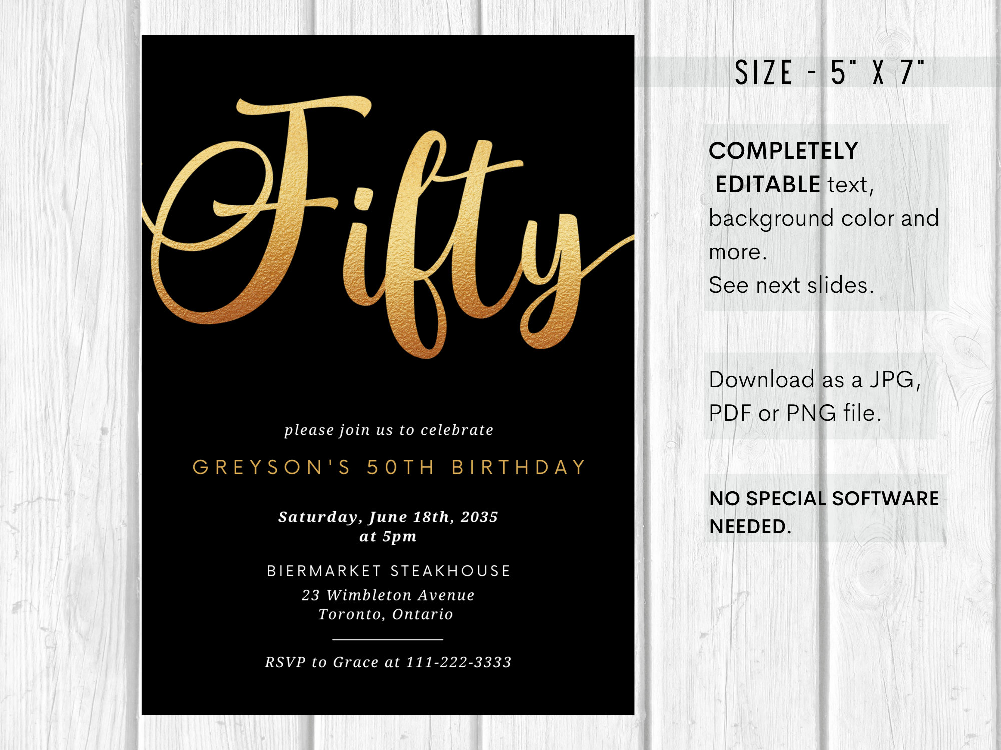 Fifty Birthday Party Invitation Template, Editable Text, Minimalist ...
