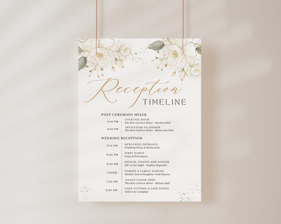 Wedding Order of Events Timeline Sign Template | White Floral Order of ...