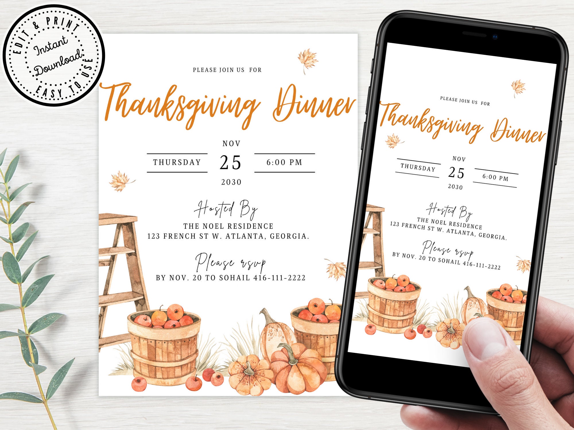 2 X Printable Fall Invitation Template Electronic - Etsy
