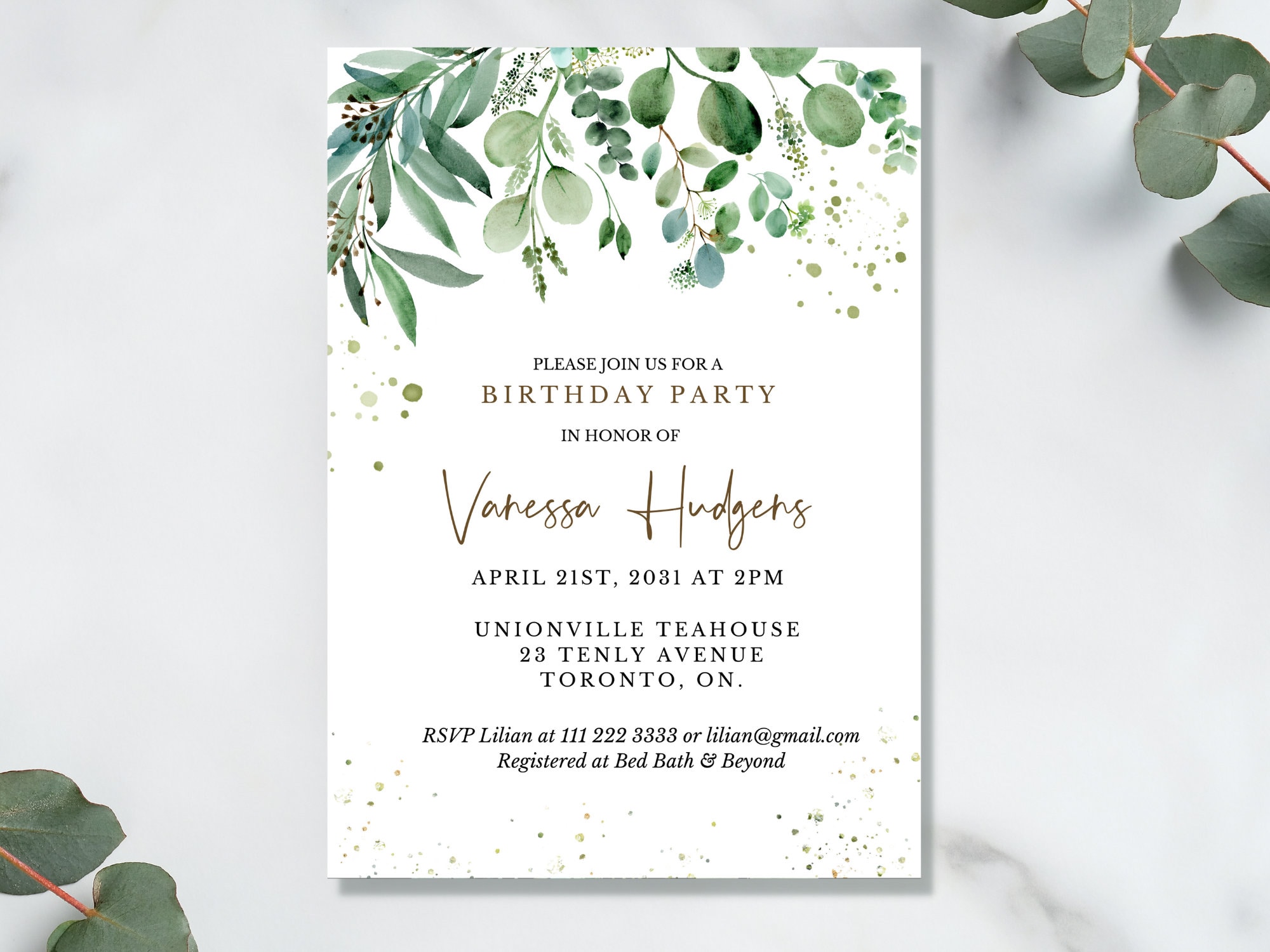Greenery Birthday Party Invitation Template Printable - Etsy