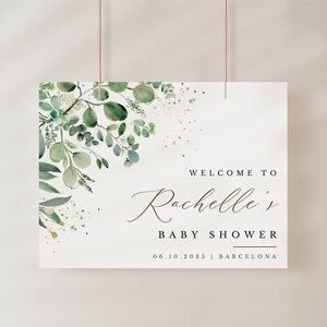 Baby Shower Welcome Sign | Greenery, Gold, Greenery | Party Welcome ...