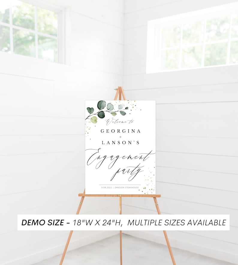 Engagement Party Sign, Decorations, Greenery Modern Welcome Sign ...